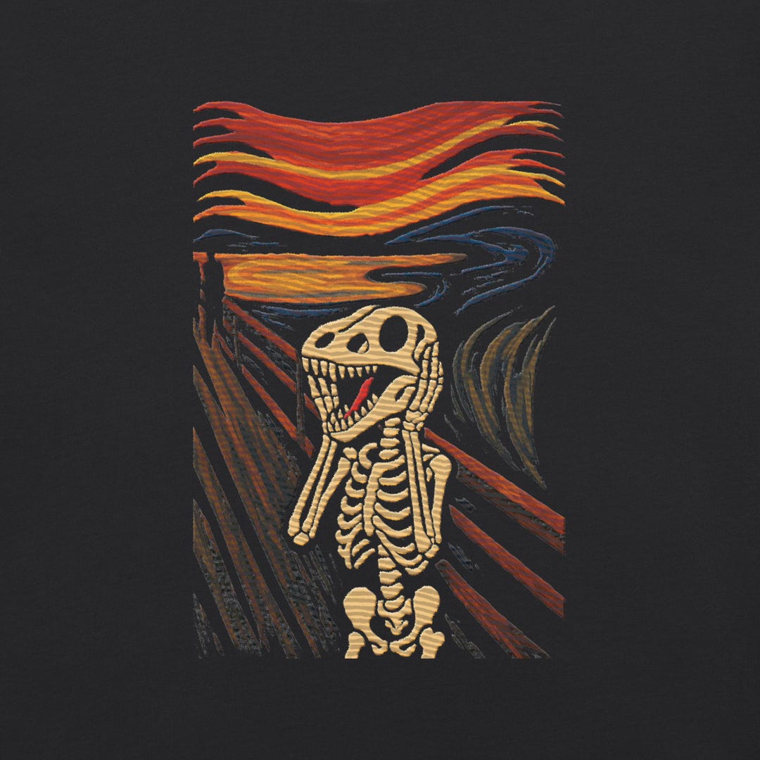 Raptor Scream Fossil Embroidered T-shirt | Art History Dinosaur ...
