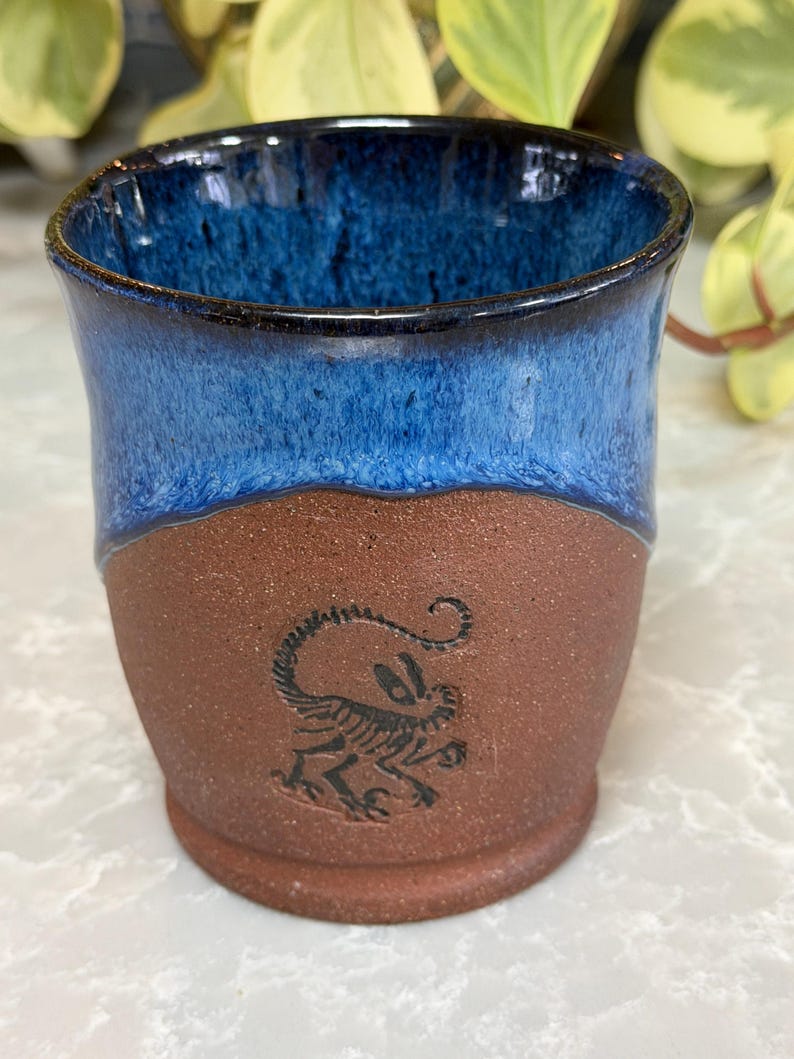 Handmade 16 Oz Raptor Fossil Mug – Blue & Red Stoneware Coffee Cup ...