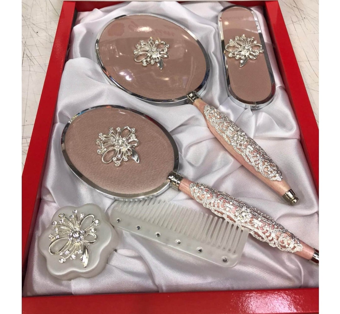 Mirror Comb Brush Set: Zircon Stone Dowry Gift - Etsy