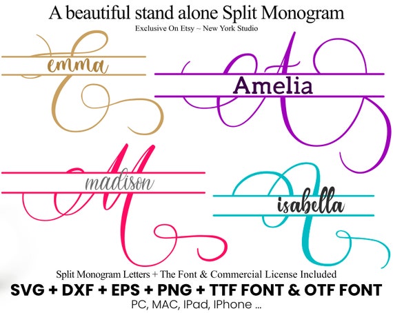 Cut File For Cricut Split Monogram Svg Split Alphabet Svg Papercraft