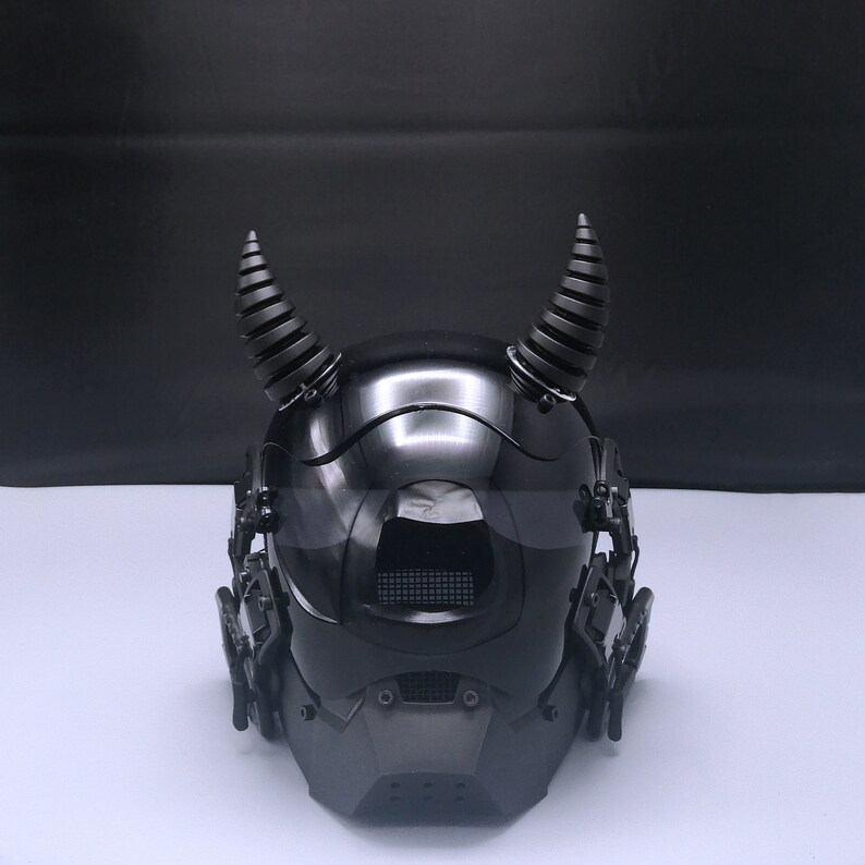 Devil Horn Cyberpunk Mask Black Full Face Halloween Cosplay Costumes ...