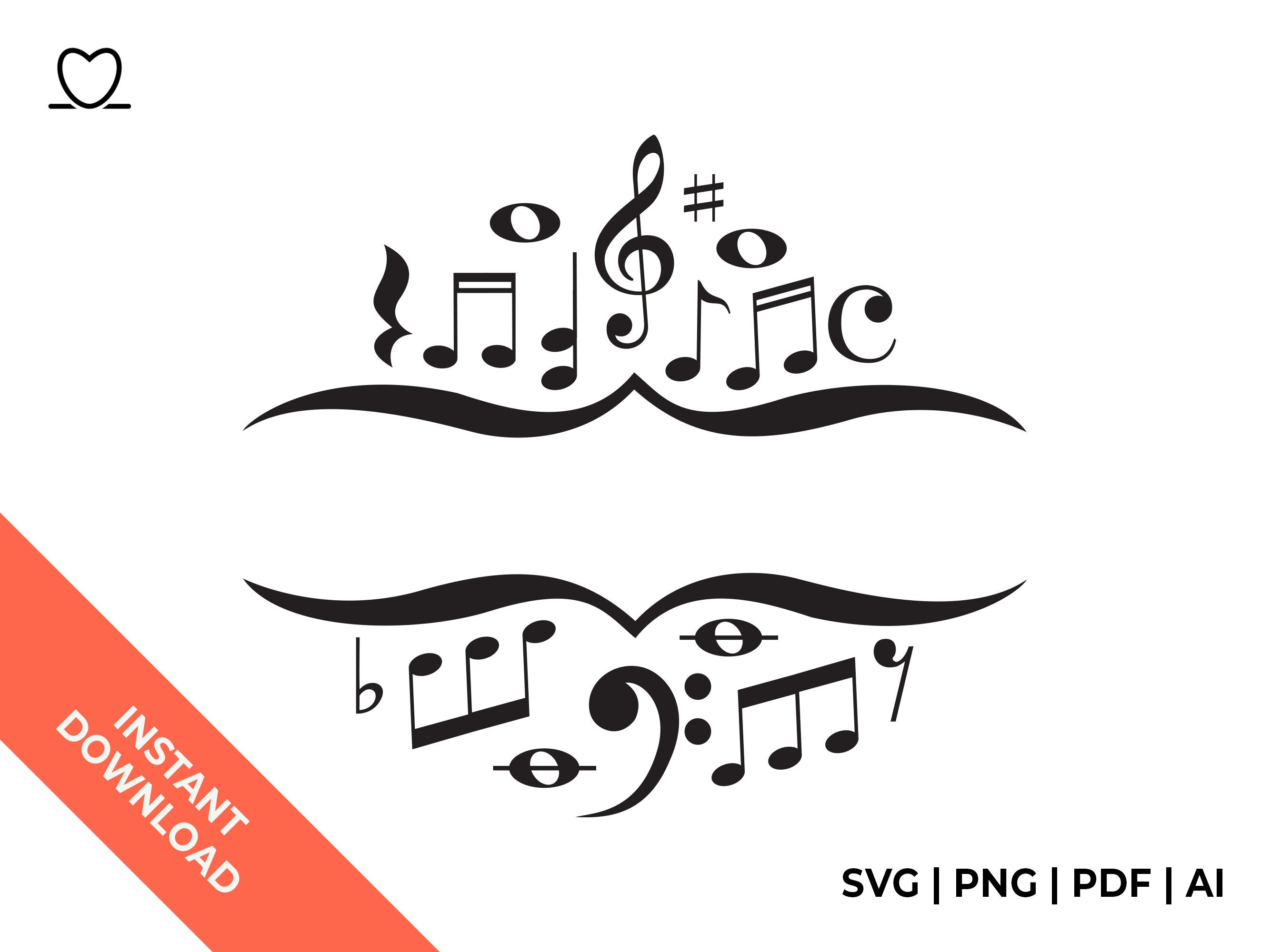 Music Notes Monogram / Vector Split Name Frame SVG + PNG / Musical ...