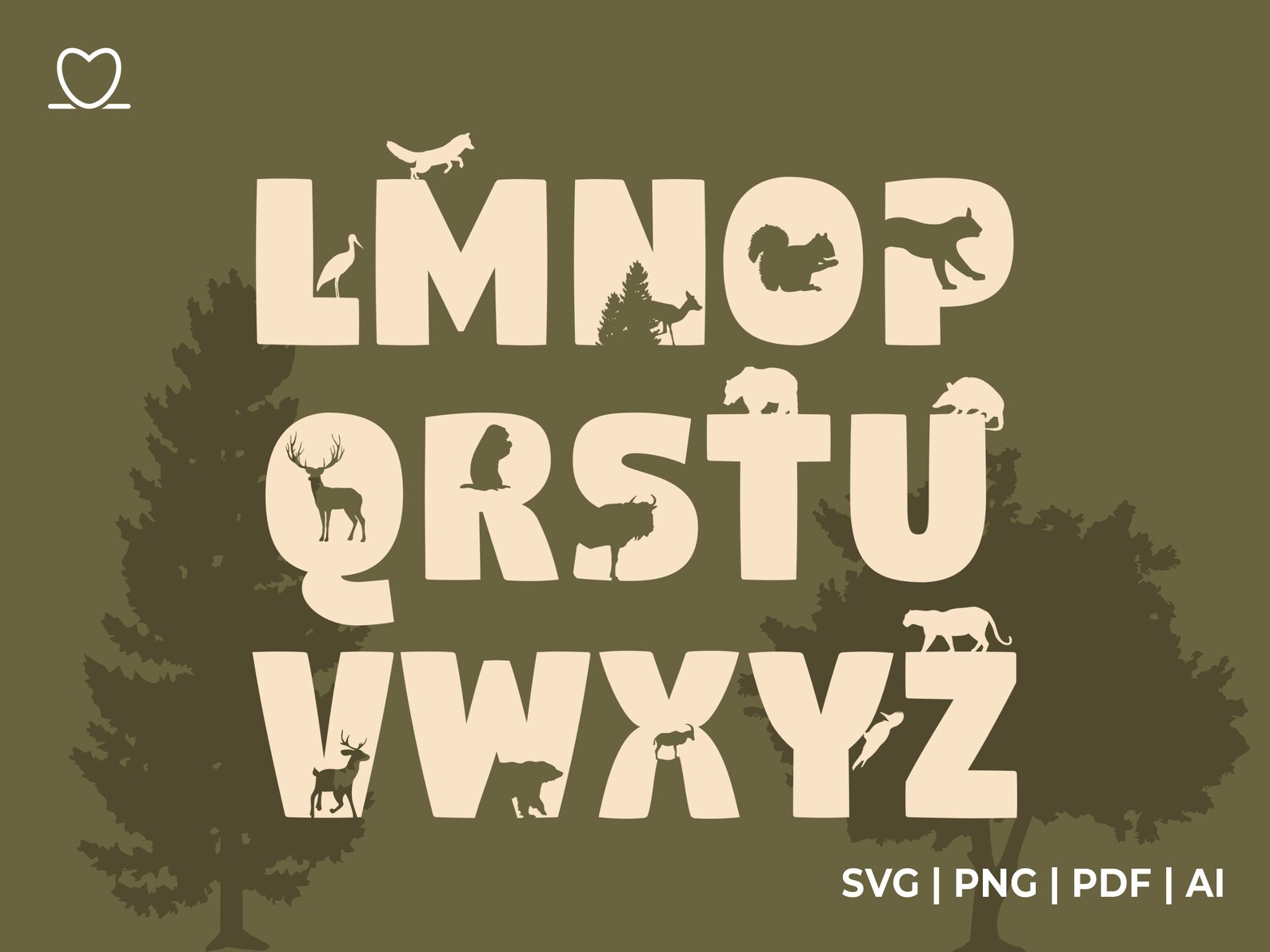 Forest Animals SVG PNG Alphabet / Animal Silhouette Letters to Use as ...