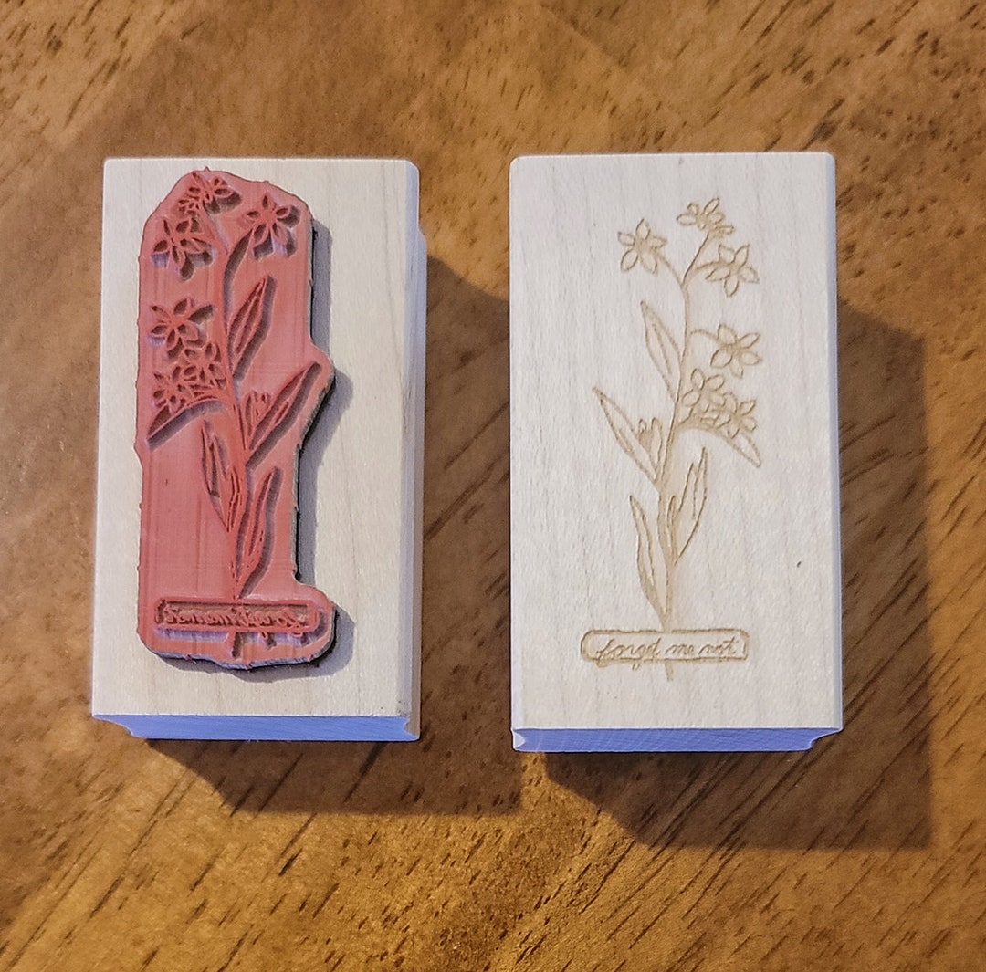 Forget-me-not Flower Rubber Stamp With Wooden Base, Paper Crafting ...