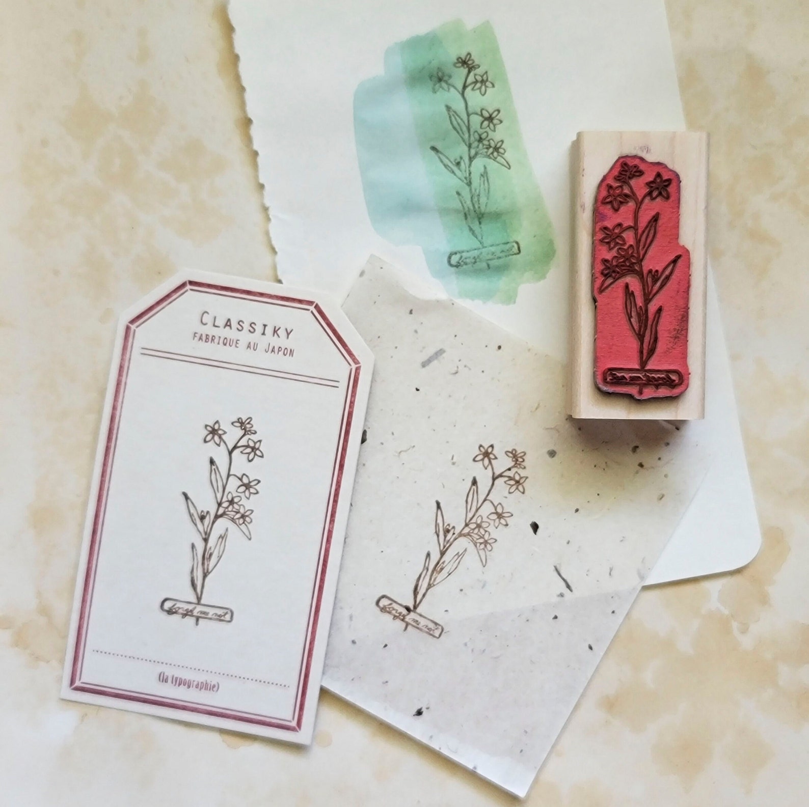 Forget-Me-Not Flower Rubber Stamp With Wooden Base paper | Etsy