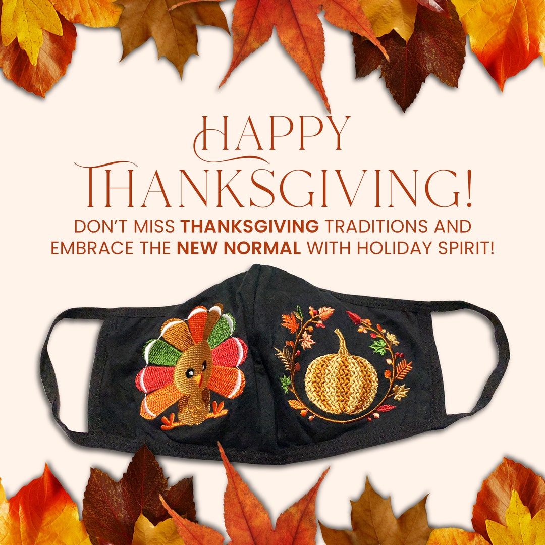 1 Piece Medium Thanksgiving Embroidered Black Face Mask Unisex Cotton ...