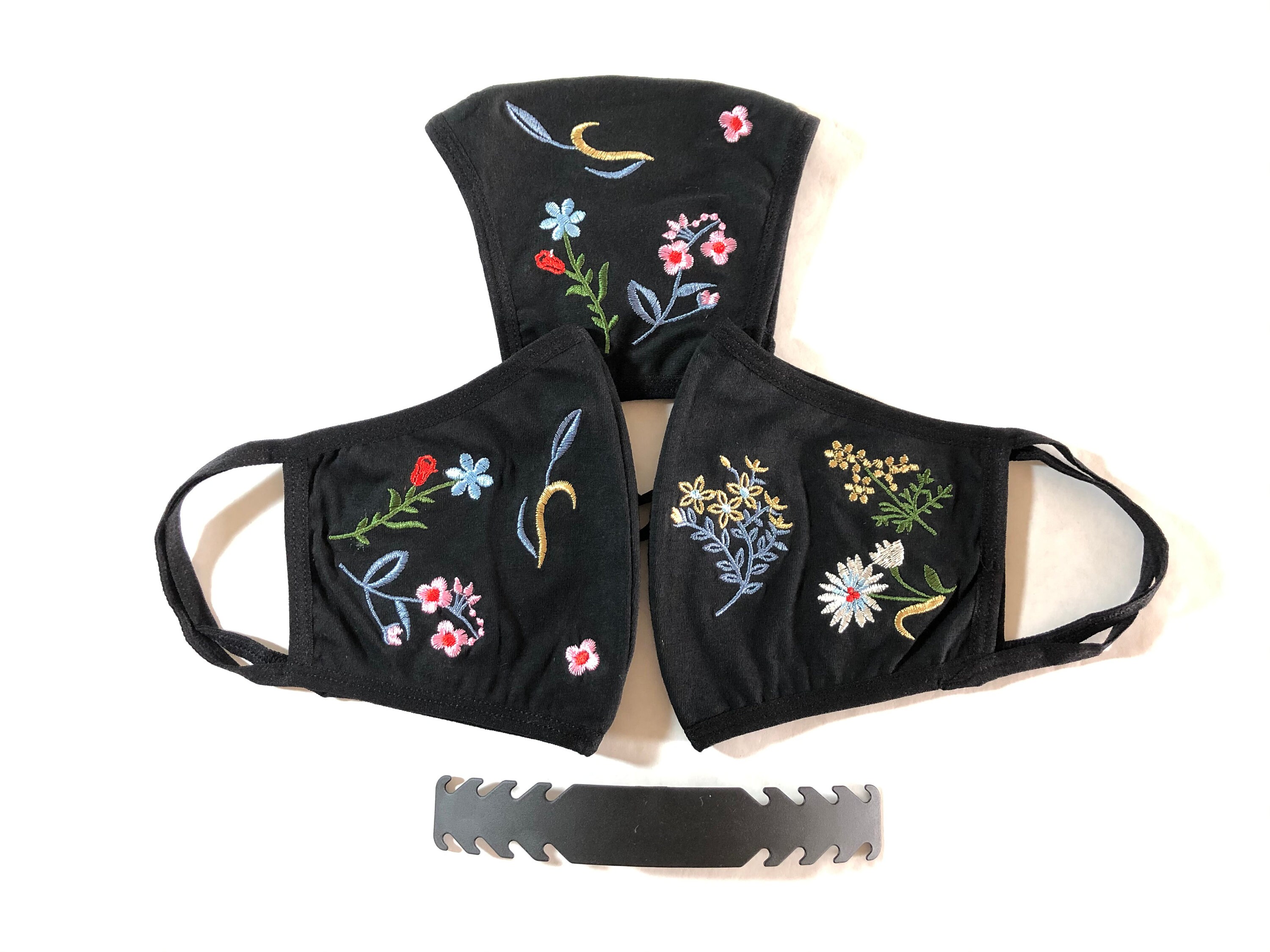 3 pieces Large Fall Embroidered Black Face Mask Unisex Cotton | Etsy