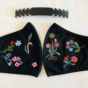 2 Pieces Mixed Medium Spring and Fall Embroidered Black Face Mask ...