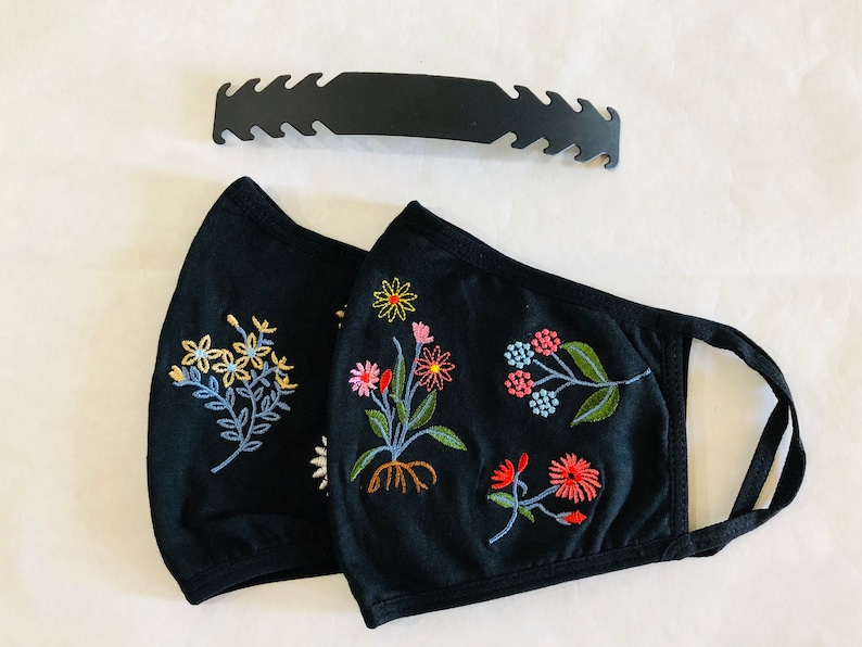 2 Pieces Mixed Medium Spring and Fall Embroidered Black Face Mask ...