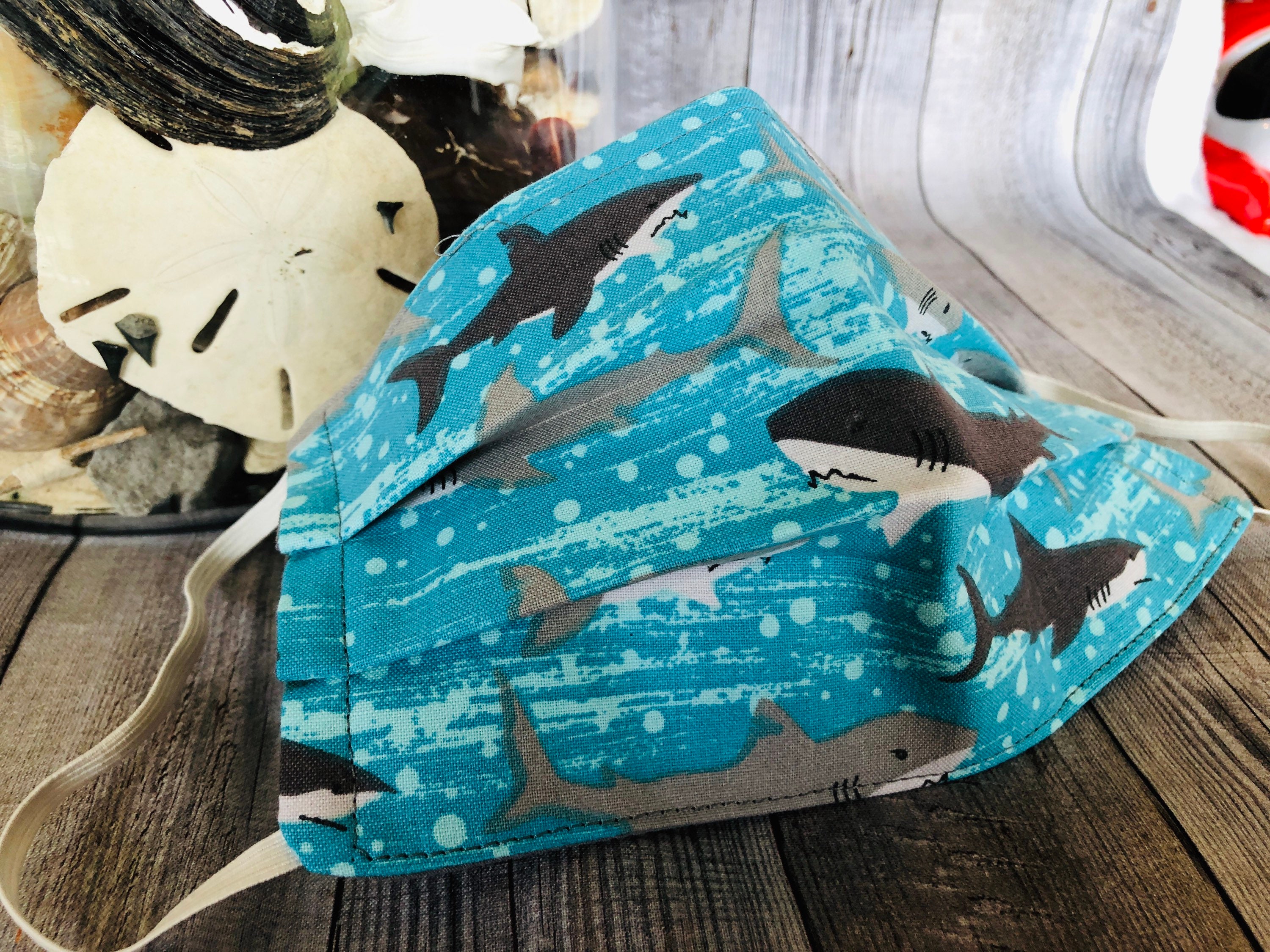 Great White Shark Face Mask 3 Layer Three Pleat Lightweight | Etsy