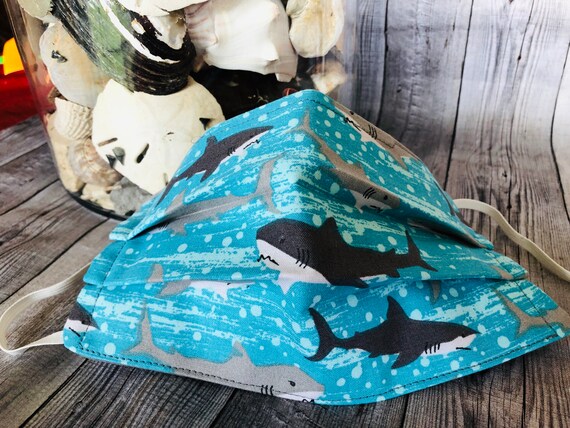 Great White Shark Face Mask 3 Layer Three Pleat Lightweight | Etsy