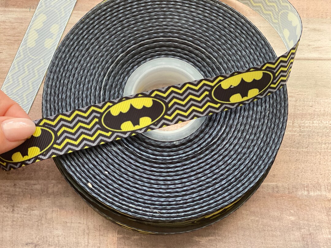 Batman Theme Black Gray Yellow Grosgrain Ribbon 7/8 22mm Decorating ...
