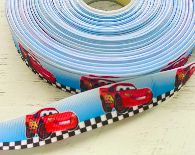 Cars Ribbon Lightning Mcqueen Mater Blue and Red Grosgrain Ribbon 7/8 ...