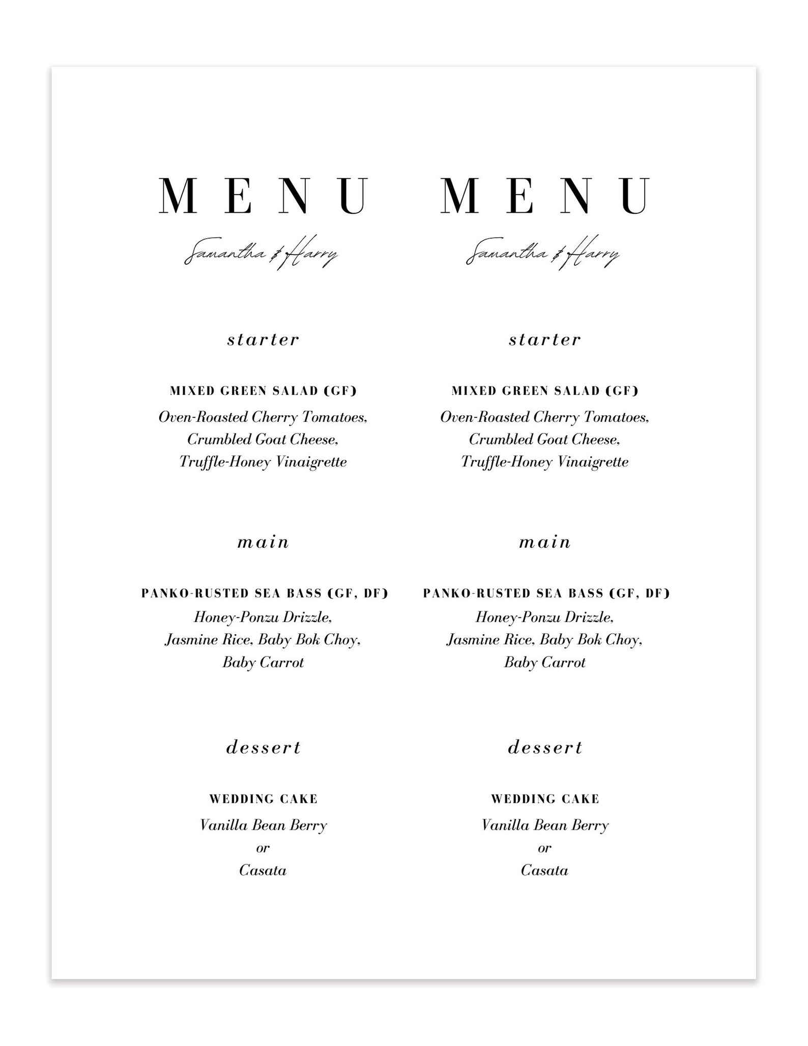 Wedding and Event Menu in Editable Canva Template With 2 up Option ...