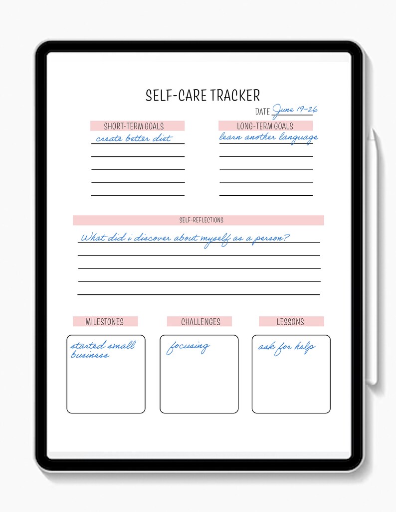 Self-care Tracker Printable Digital Download PDF 1 Sheet - Etsy