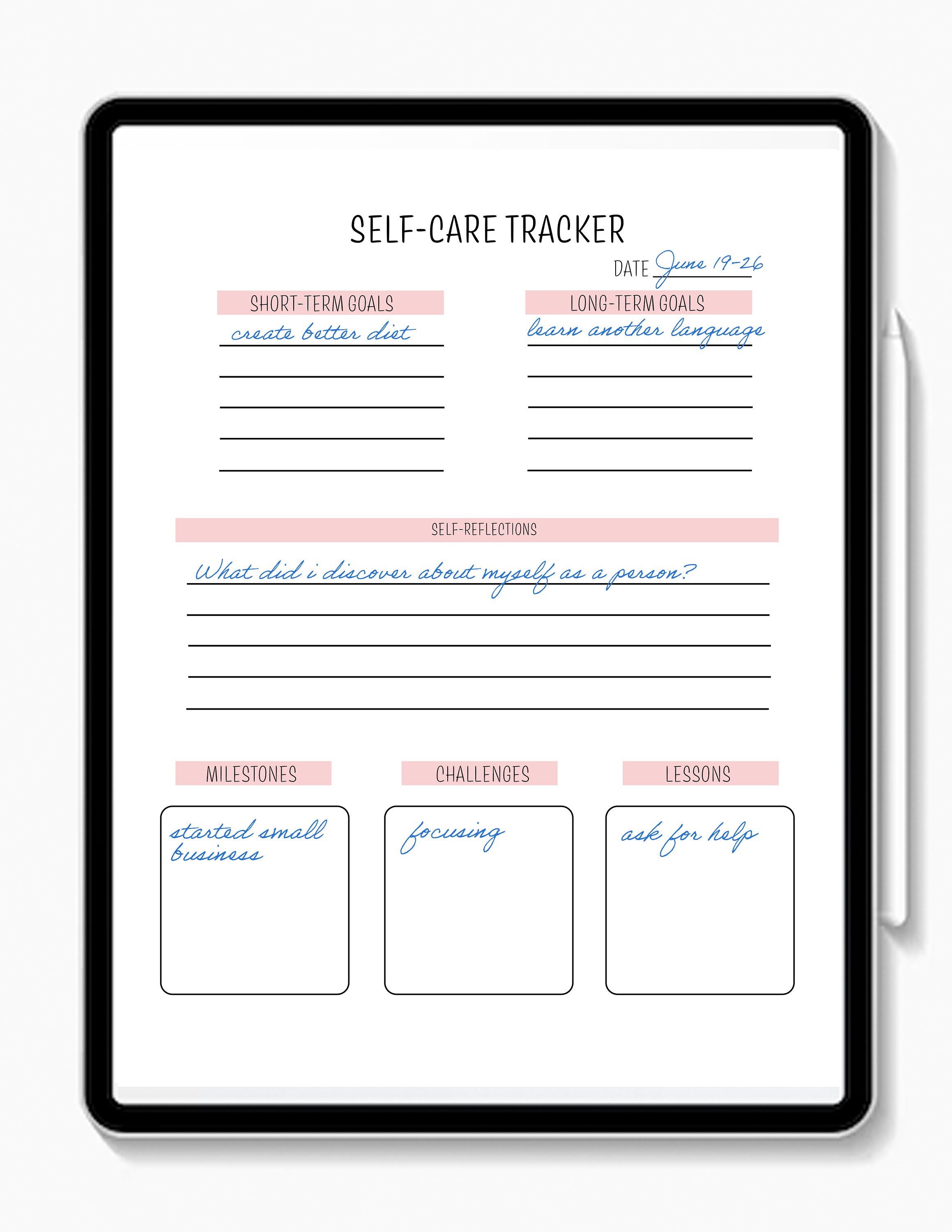 Self-care Tracker Printable Digital Download PDF - 1 Sheet - Etsy