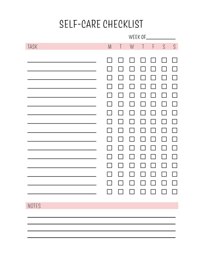 Self-care Checklist Printable Digital Download PDF 1 Sheet - Etsy Self-care Checklist Printable Digital Download PDF 1 Sheet - Etsy