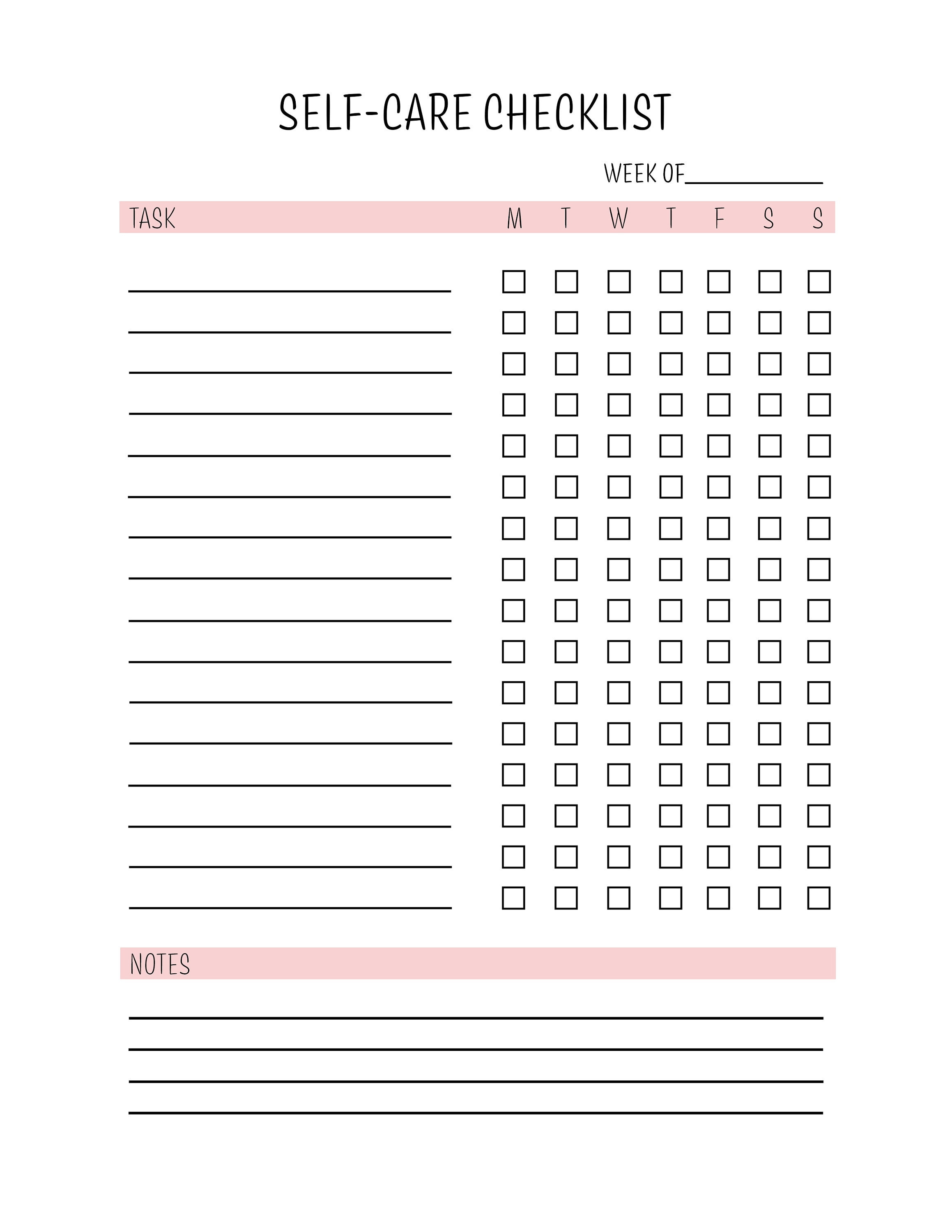 Self-care Checklist Printable Digital Download PDF 1 Sheet - Etsy