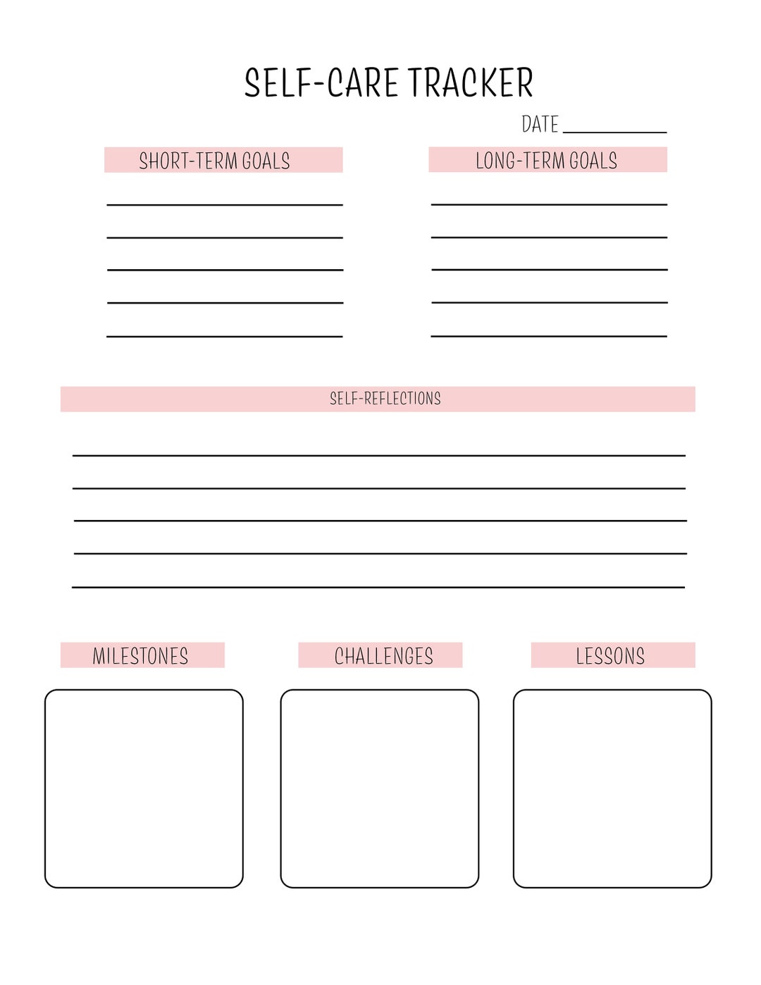 Self-care Tracker Printable Digital Download PDF - 1 Sheet - Etsy