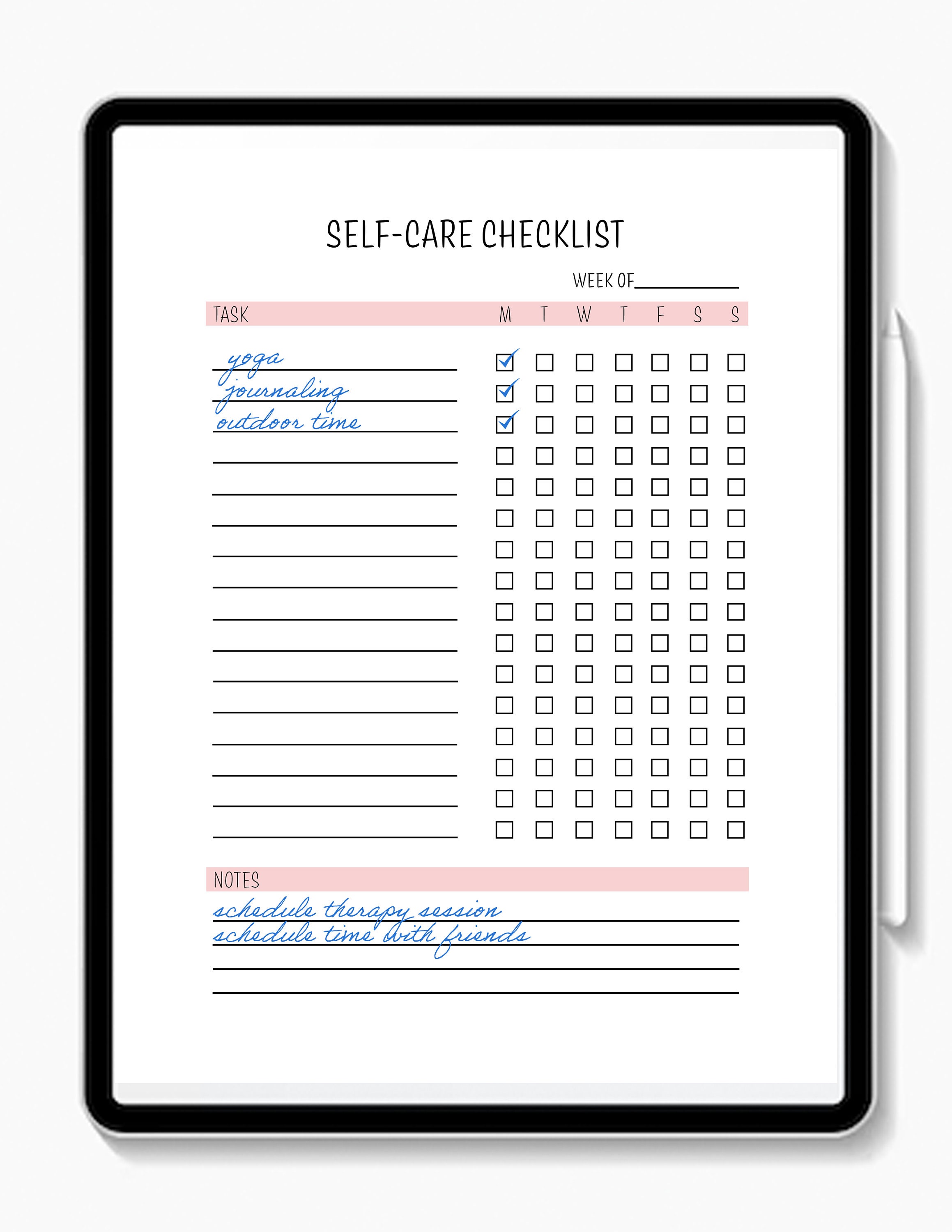 Self-care Checklist Printable Digital Download PDF 1 Sheet - Etsy