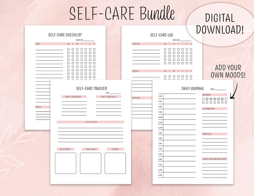 Self-care Checklist Journal Tracker Log Digital Download Printable ...