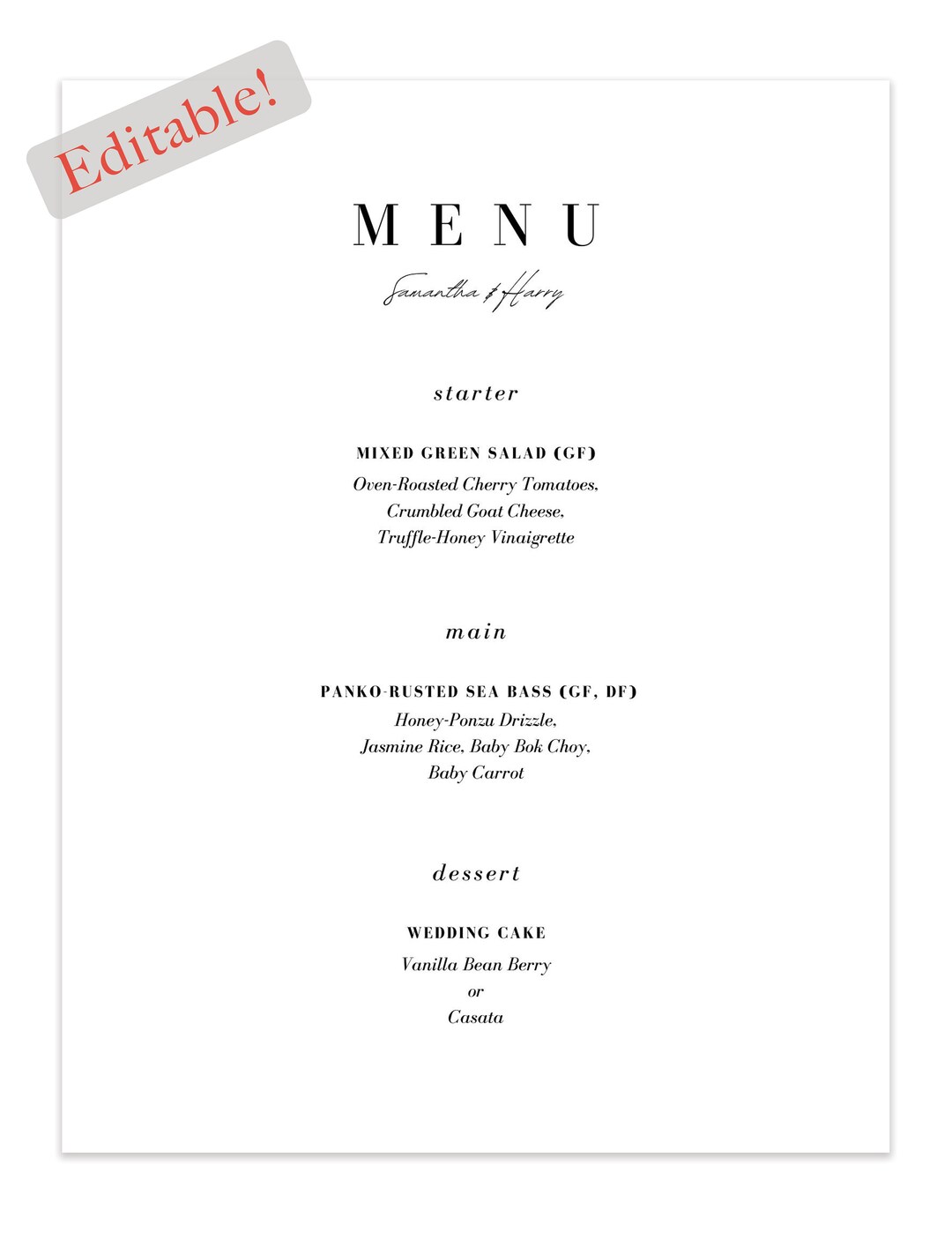 Wedding and Event Menu in Editable Canva Template With 2 up Option ...