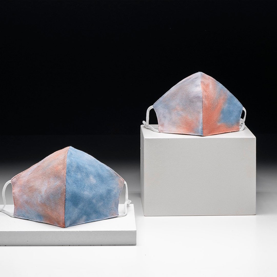 TIE DYE Face Mask W/ Ear Loops, Reusable Breathable Soft Blue & Red Tie ...