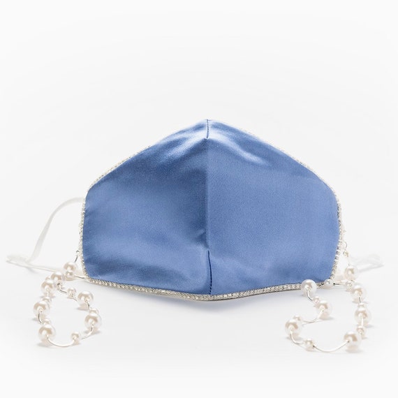 Blue Silk Satin Face Mask W Filter Pocket Washable Bridal Etsy