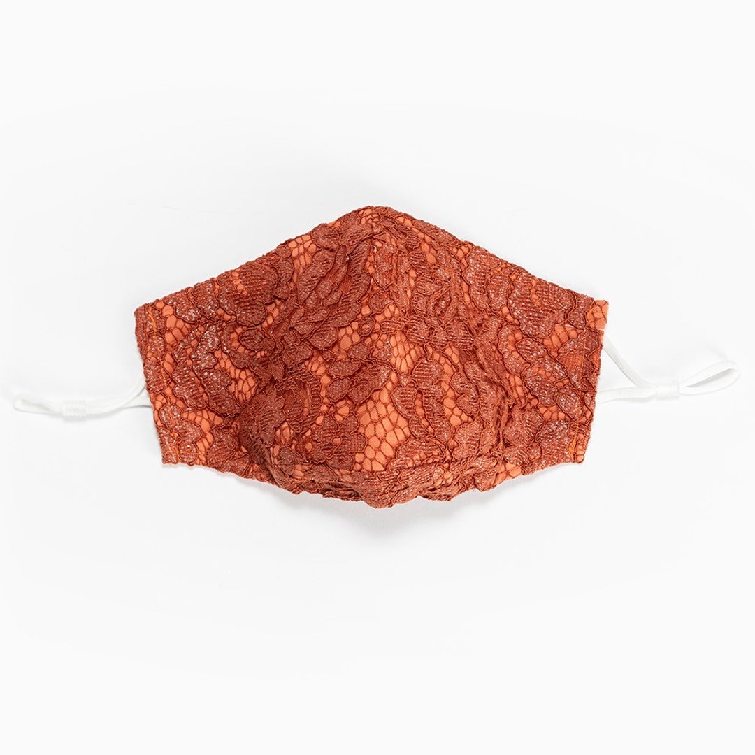 Burnt Orange Lace Face Mask Bridal Mask W/ Adjustable Bands - Etsy