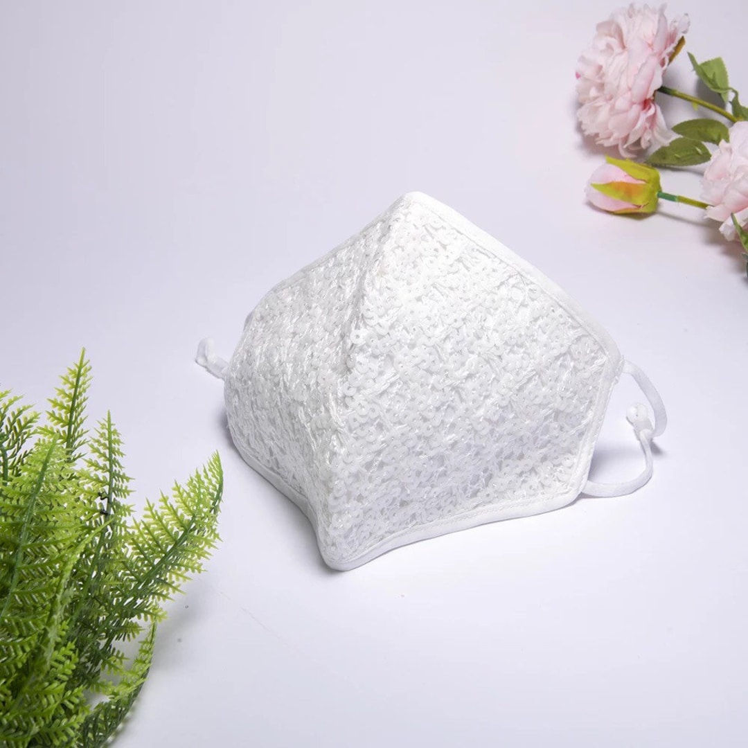 White Sequins Face Mask Mesh Fabric Mask W/adjustable Bands - Etsy