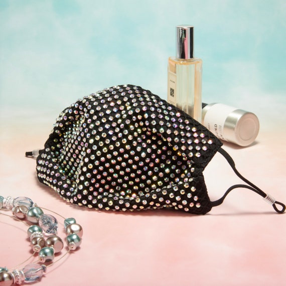 Black Rhinestone Bling Face Mask Layer Bling Mask Washable | Etsy