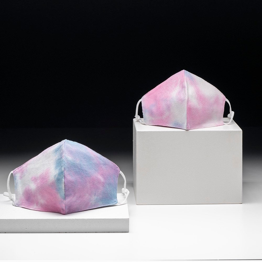 Pink & blue tie dye face mask 2 layer tie dye mask w/ nose | Etsy