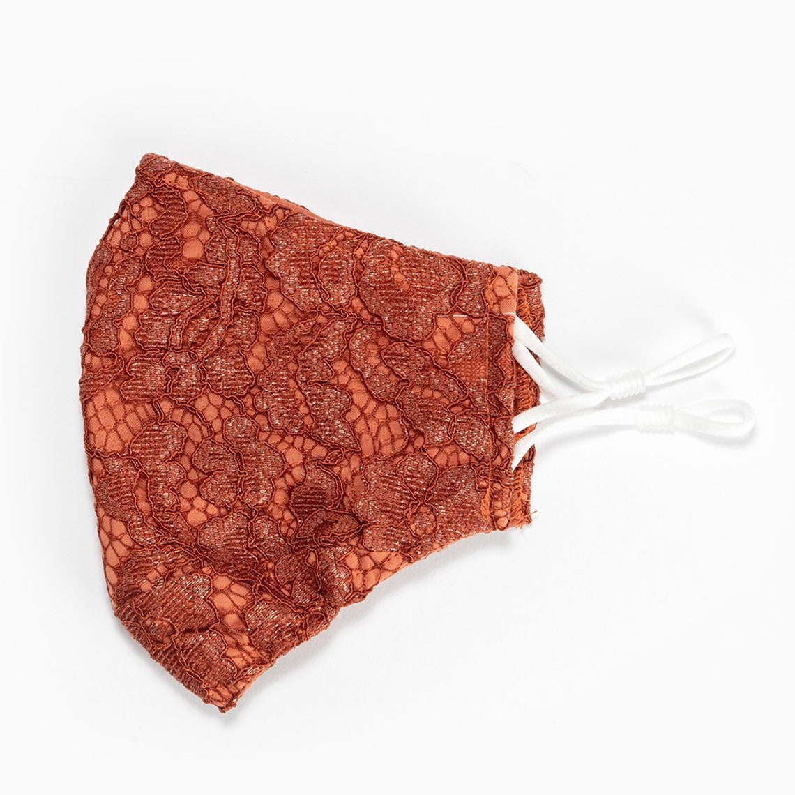 Burnt orange lace face mask bridal mask w/ adjustable bands | Etsy