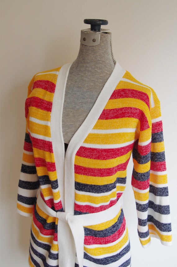 Dramatic knit cardigan 1970s vintage long sleeve ribb… - Gem
