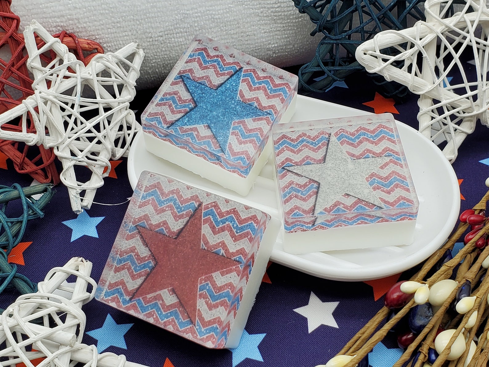 Patriotic Guest Soaps Set of 6 Glittery Stars on a red | Etsy