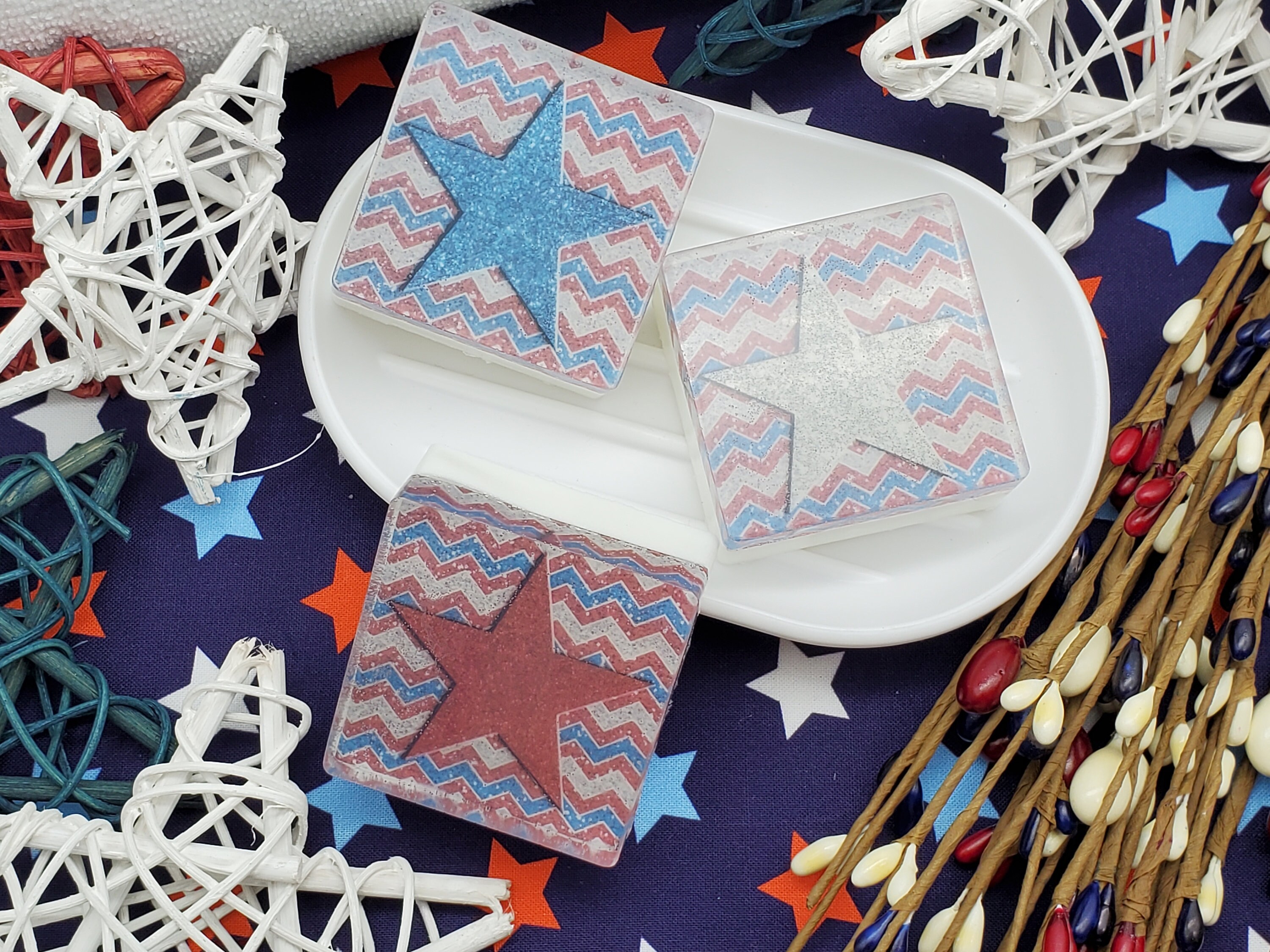 Patriotic Guest Soaps Set of 6 Glittery Stars on a red | Etsy