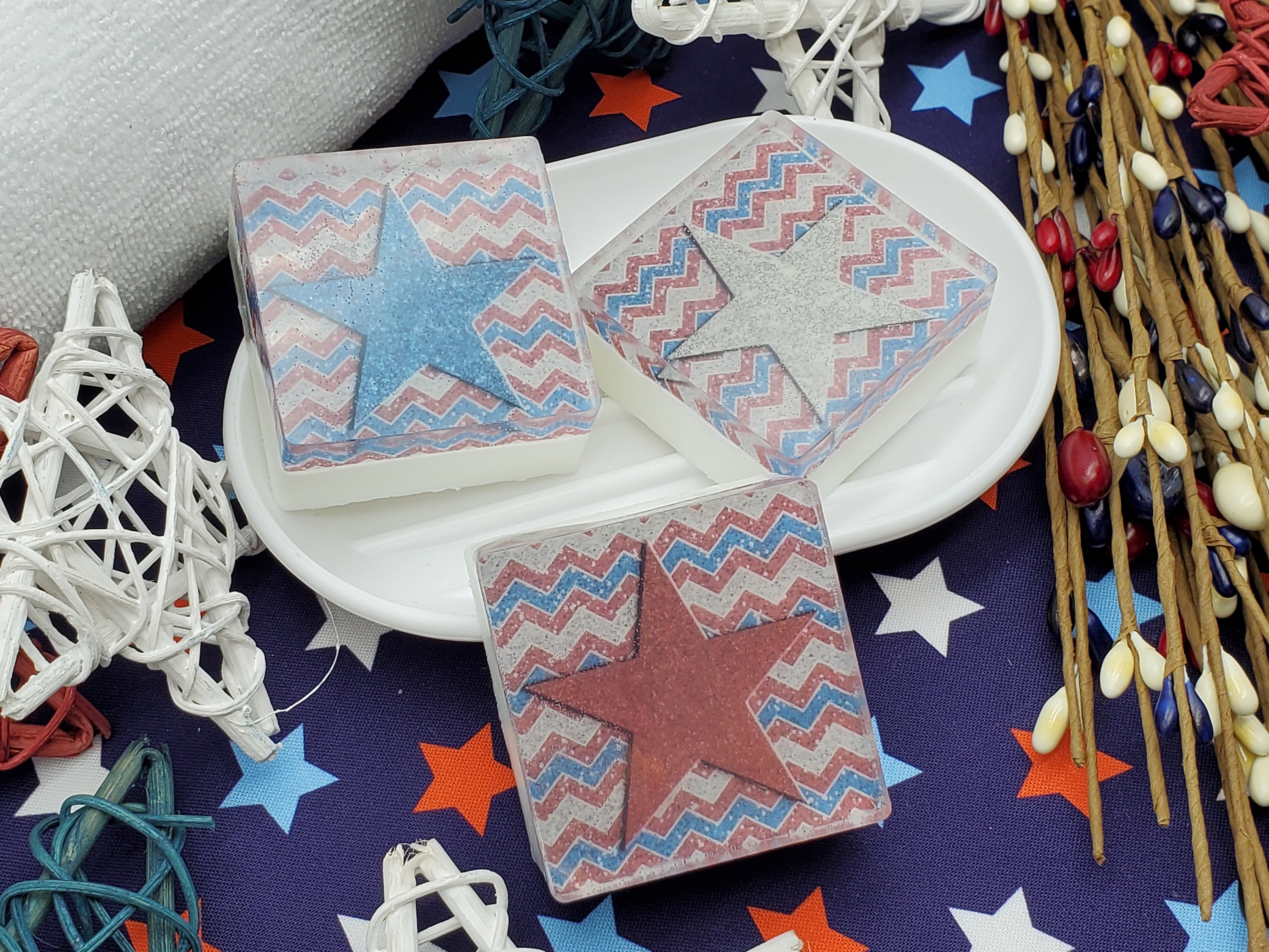 Patriotic Guest Soaps Set of 6 Glittery Stars on a red | Etsy