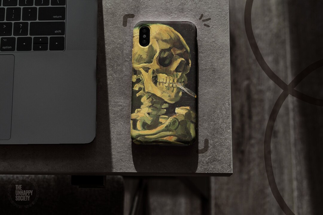 Skeleton With Burning Cigarette Phone Case, iPhone 15 Case Van Gogh ...