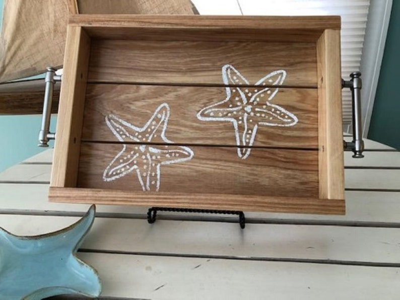 Starfish Tray Wood Serving Tray Nautical Tray Kitchen | Etsy