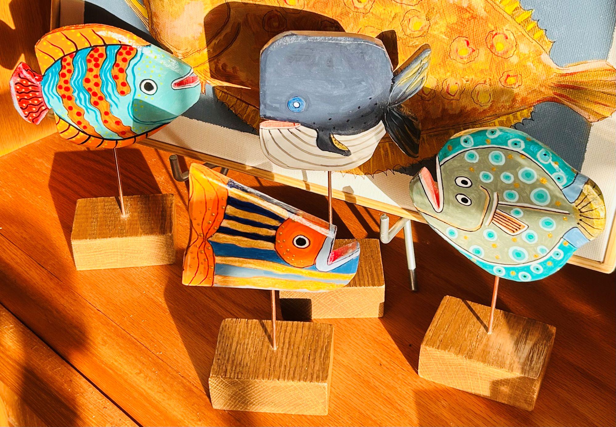 Hand Painted Wood Fish Sculpture: Coastal Nautical Decor - Etsy