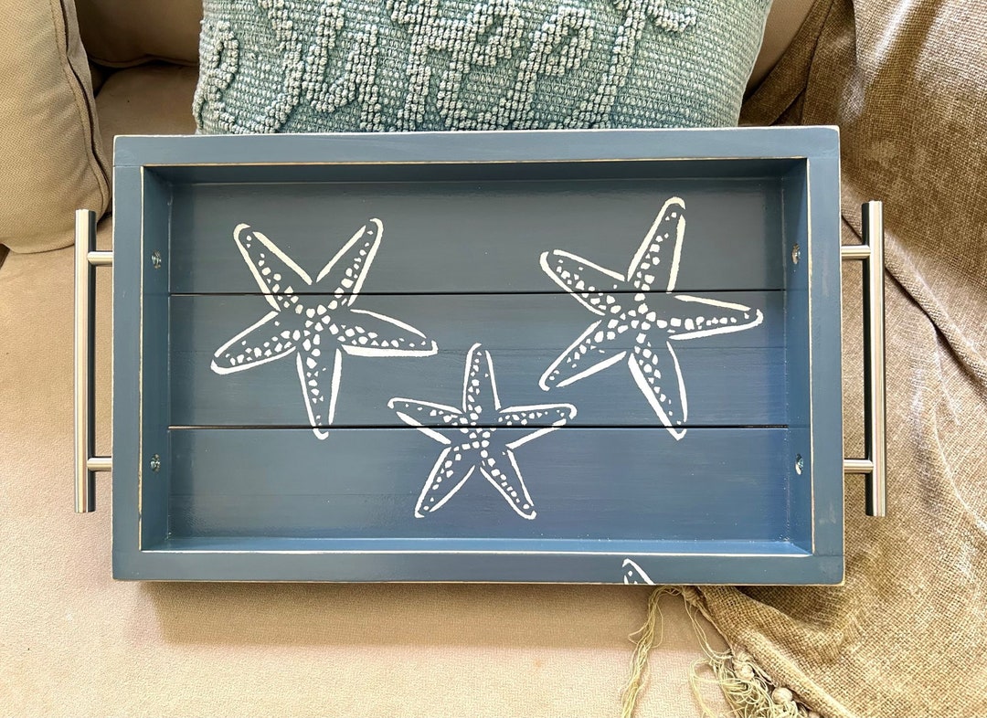 Starfish Tray Blue, Nautical Tray, Serving Tray, Nautical Gift, Coastal ...