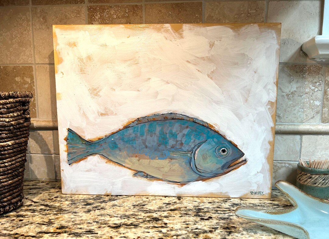 Blue Grouper Art Print: Coastal Nautical Acrylic Painting - Etsy