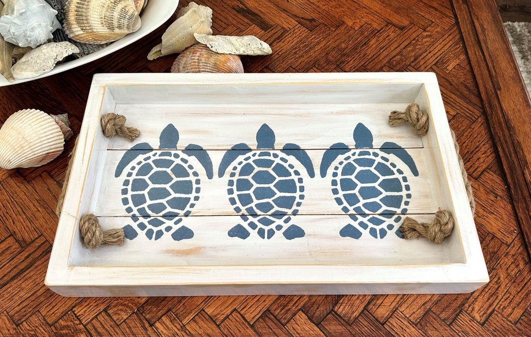 Three Turtle Tray, Decorative Nautical Tray, Serving Tray, Coastal Gift ...