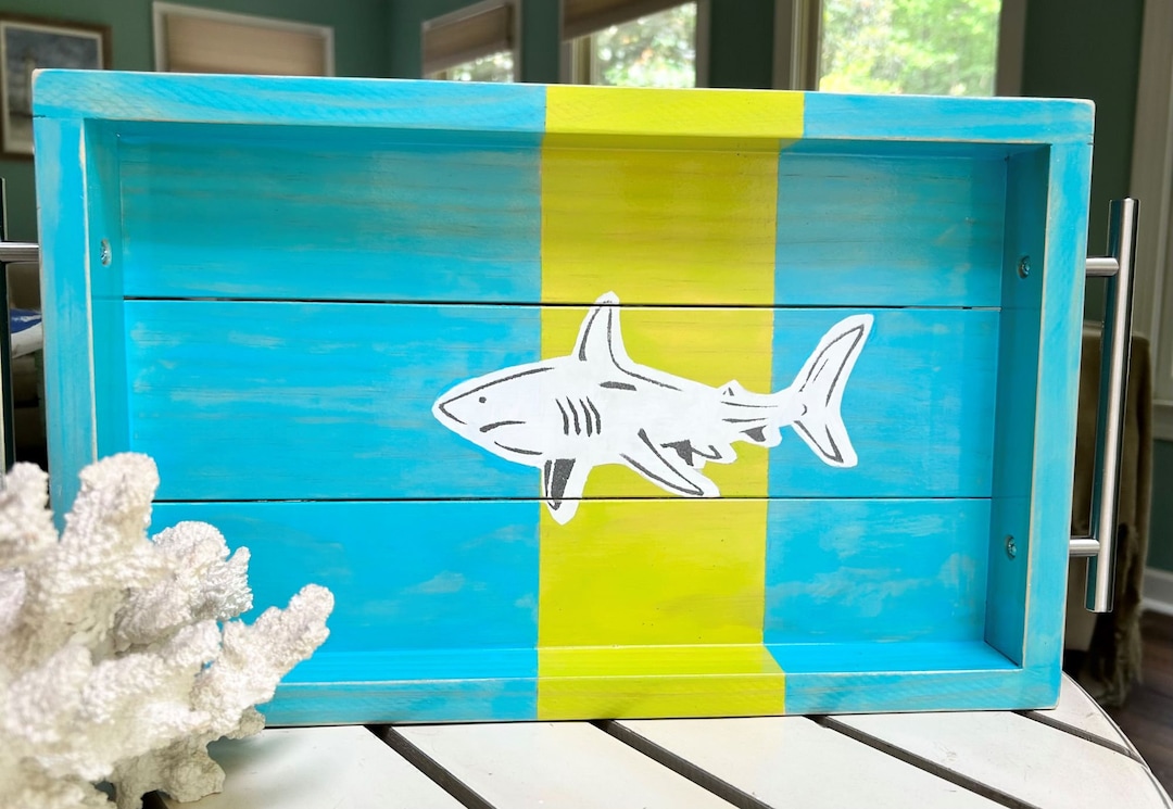 Shark Serving Tray, Nautical Wood Tray, Coastal Decor, Beach House ...
