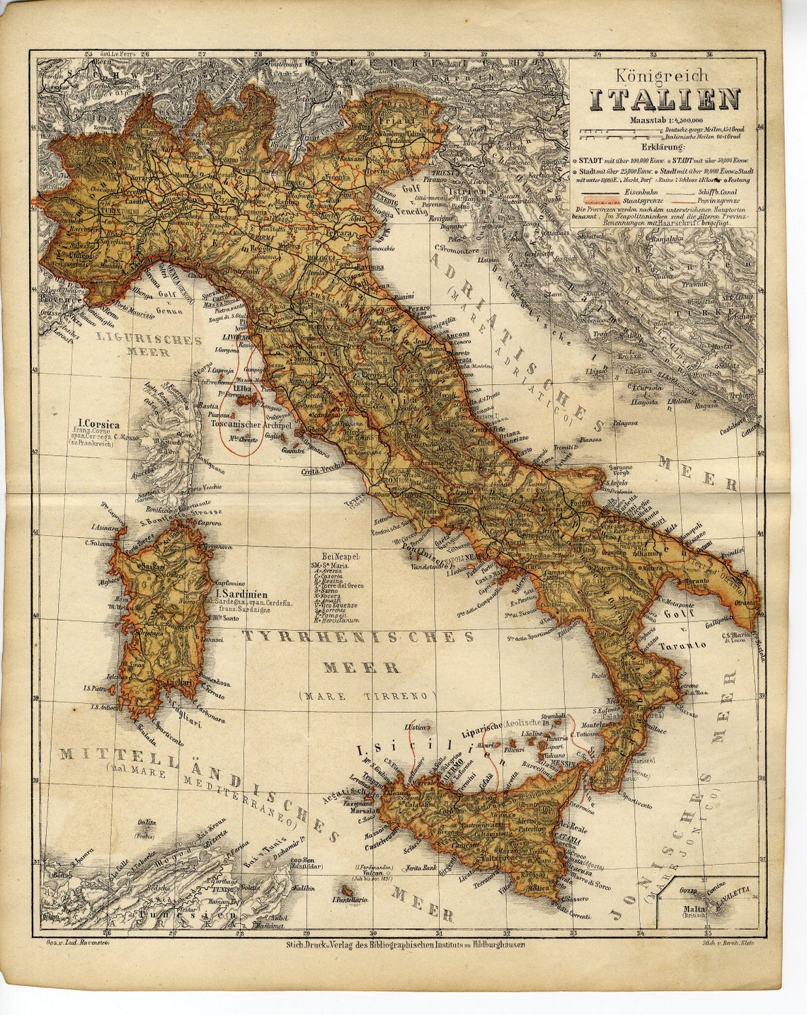 From 1870 Colored Print of ITALY - Etsy UK