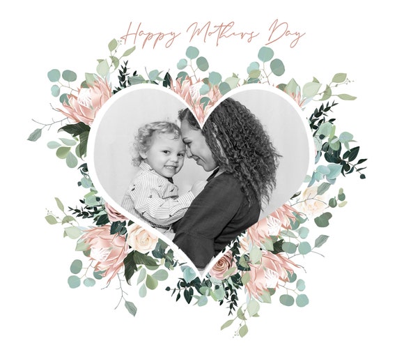 Happy Mothers Day Heart With Flowers Template - Etsy