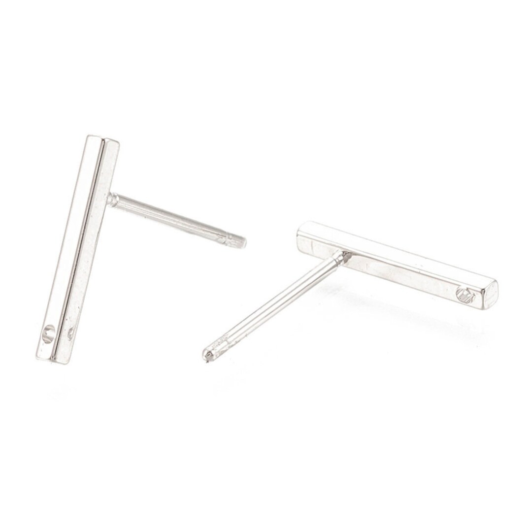 Real Platinum Plated Stud | Silver Bar Stud | Front Facing Loop Stud ...