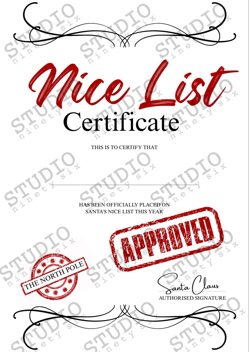 Printable Nice List Certificate | Santa Approved Certificate | Official ...