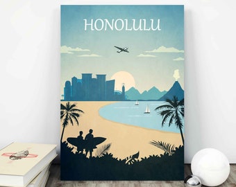 Honolulu Poster / Hawaii Travel Poster / Waikiki Skyline Photography ...