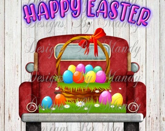 Watercolor Truck Easter Bunny With Eggs Instant Download - Etsy